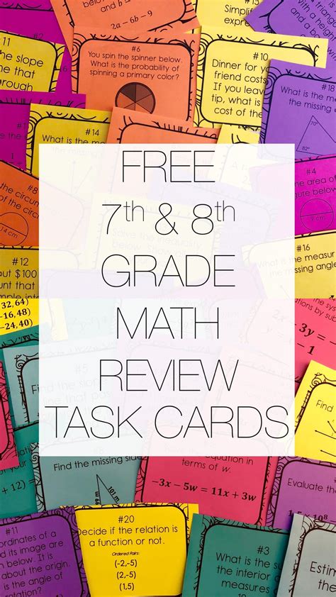 Free 7th And 8th Grade Math End Of The Year Review Task Cards
