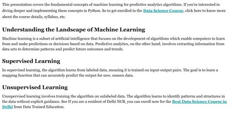 Ppt Machine Learning For Predictive Analytics Algorithms Powerpoint