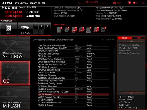 Msis Latest Z790 And B760 Motherboard Bios Brings Cep Tuning Lower Voltages And Higher Performance
