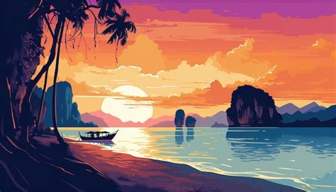 Premium Photo Sunset Adventure Illustration Natures Beauty Scenic Art Sunset Artwork Outdoor