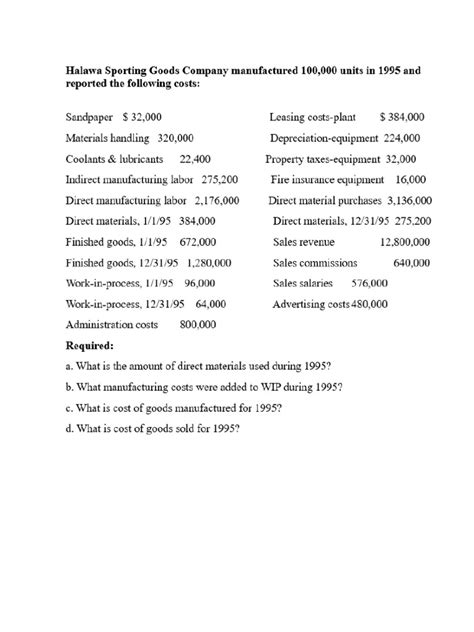 Assignment Cost Statement Pdf