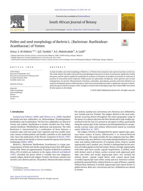 Pdf Pollen And Seed Morphology Of Barleria L Barlerieae Ruellioideae Acanthaceae Of Yemen
