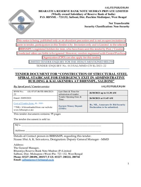 Fillable Online Tender Document For Construction Of Structural Fax