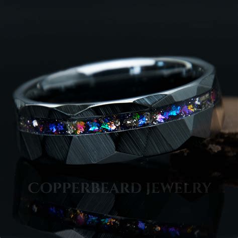 Galaxy Cosmic Flare Hammered Faceted Offset Black Ceramic Ring