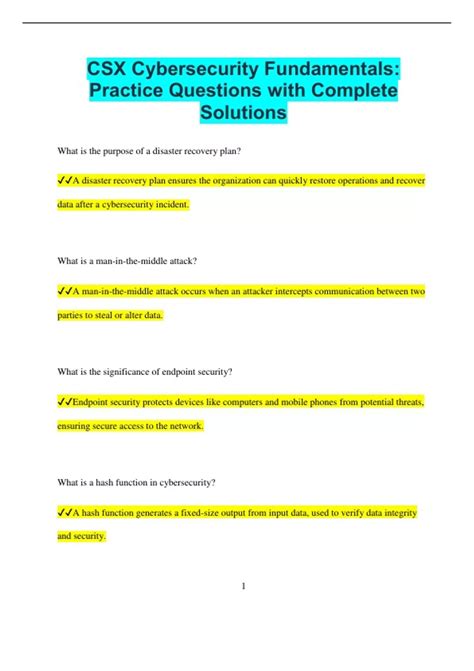 Csx Cybersecurity Fundamentals Practice Questions With Complete Solutions Csx Cybersecurity