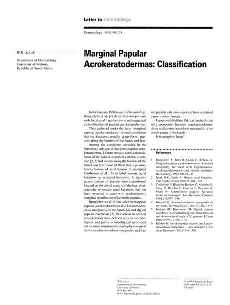 Marginal Papular Acrokeratodermas Classification Dermatology Karger Publishers