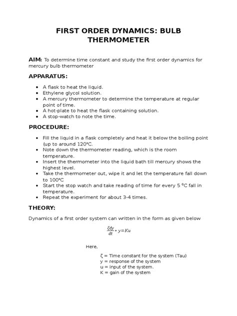 First Order Dynamics Bulb Thermometer Download Free Pdf Thermometer Liquids
