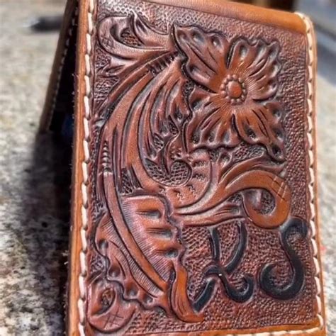 Leather Tooled Wallet Etsy
