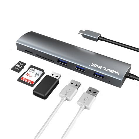 Wavlink 3047rc Aluminum Alloy USB C Hub With 3 USB 3 0 Ports SD TF Card Reader Type C Hub