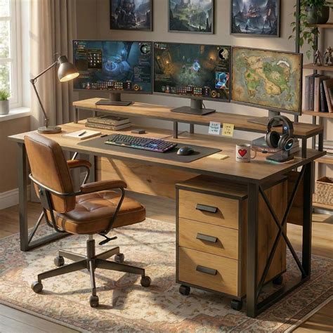 Ffo Wooden Gaming Desk With 3 Drawer Mobile Cabinet Large Computer Table For Gaming And Home