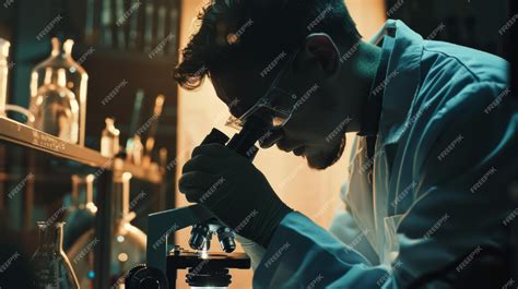 Premium Photo Scientist Meticulously Analyzing Samples Under A