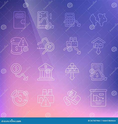 Set Line Pie Chart Infographic Mobile Stock Trading Falling Property Prices Calculation Of