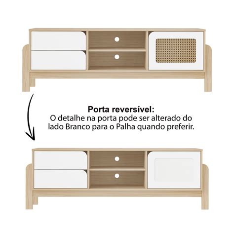Rack Para Tv Até 65 Polegadas Trend 1 Porta 2 Gavetas Naturalebranco Artely