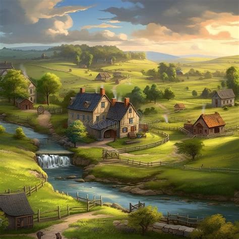 Beautiful Landscape Digital Illustration Created Using Ai Generative