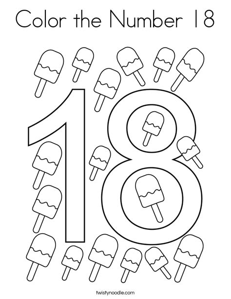 Color The Number 18 Coloring Page Twisty Noodle