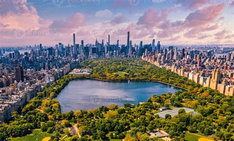 Central Park Aerial View In Manhattan New York Huge Beautiful Park Is