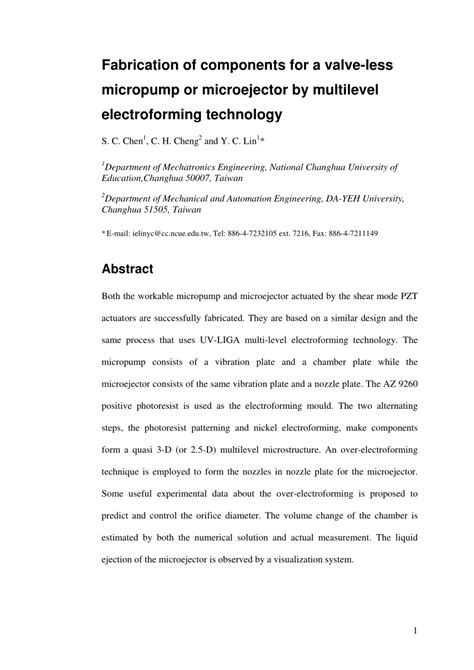 pdf fabrication of components for a valve less micropump or