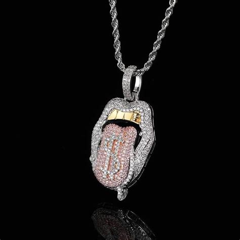 Iced Out Pink Diamonds Lips And Tongue Pendant Helloice