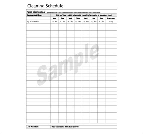 Printable Commercial Kitchen Cleaning Schedule Template