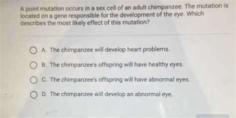 Solved A Point Mutation Occurs In A Sex Cell Of An Adult Chimpanzee Solved A Point Mutation Occurs In A Sex Cell Of An Adult Chimpanzee
