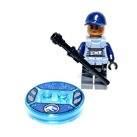 Lego Jurassic World Minifigure Acu Guard With Dimensions Toy Tag Base