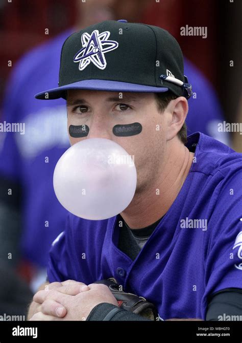 U S 10th Apr 2018 Sports The Isotopes Drew Weeks Inflates His Bubble Gum Before The Game