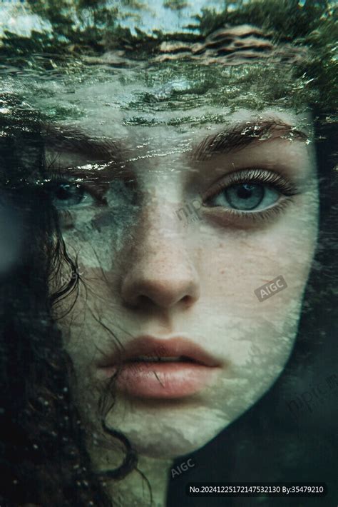 Ai创作图清澈见底人物倒影 模仿水底世界 水中美女 水之精灵 虚幻之美 水之梦 创意人像作品 水下肖像 超高质感照片 水之下 水之灵 梦幻灵动 质感合成风 注视水面 鱼与少女 昵图网