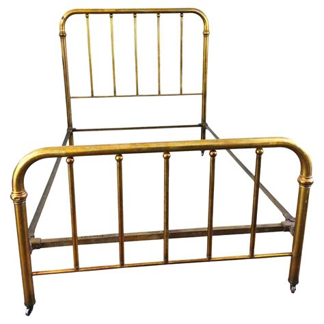 French Bed Frame Of Polished Brass With Large Headboard Circa 1900 For