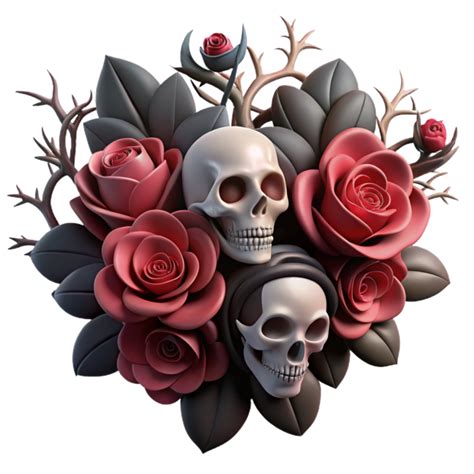 Gothic Floral Skull Arrangement Dark Roses And Skulls 54717143 Png