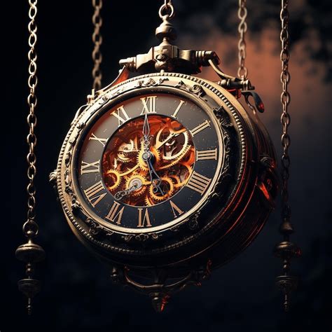 Premium Photo Time Suspended Clock Hanging On A Chain Generative