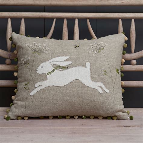 Applique White Hare Cushion Susie Watson Designs