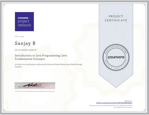 Completed Java Fundamentals Course On Coursera Sanjay Baskaran Posted