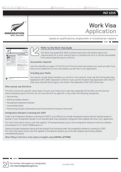Work Visa Application Inz 1015 Immigration New Zealand