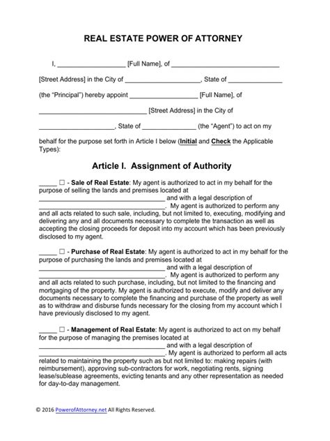 Real Estate Power Of Attorney Template Pdf Power Of Attorney Lease