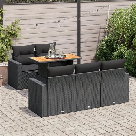 6 Piece Garden Sofa Set With Cushions Poly Rattan Vidaxl Black Big W
