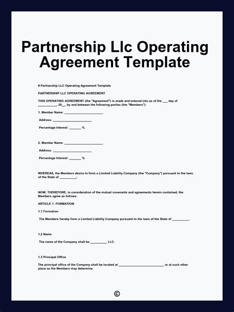 Partnership Llc Operating Agreement Template