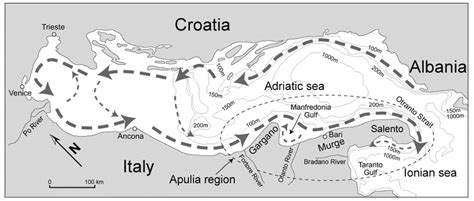 Bathymetric Map Of Adriatic And Ionian Seas Surficial Currents Are