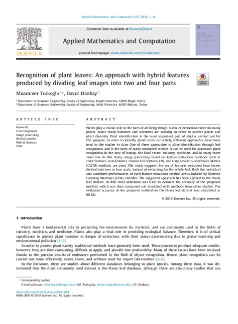 Pdf Recognition Of Plant Leaves An Approach With Hybrid Features Produced By Dividing Leaf