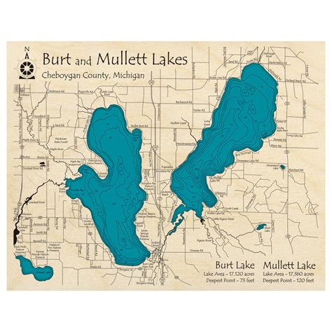 Burt Lake Michigan 3d Custom Wood Map Lake Art Llc