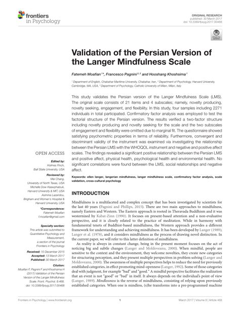 (PDF) Validation of the Persian Version of the Langer Mindfulness Scale