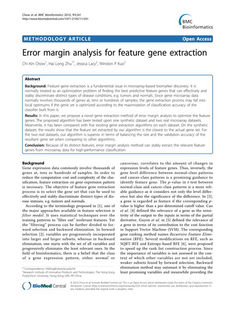 pdf error margin analysis for feature gene extraction