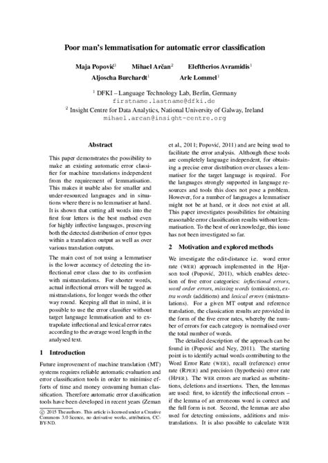 Poor Mans Lemmatisation For Automatic Error Classification