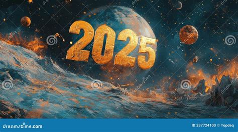 Planetary Landscape With The Golden Year 2025 In Space Theme Ney Year Background Royalty Free