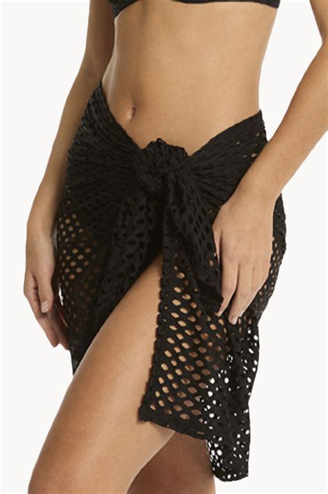 Sea Level Castaway Mid Length Mesh Wrap Black Swimwear Galore Au