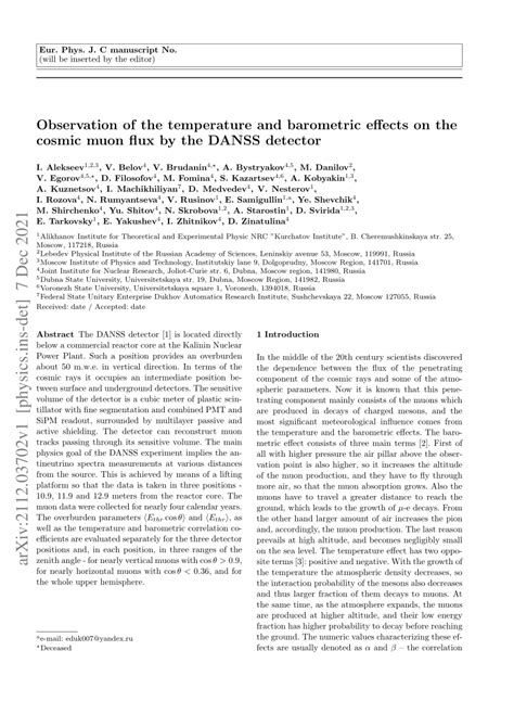 Pdf Observation Of The Temperature And Barometric Effects On The Cosmic Muon Flux By The Danss