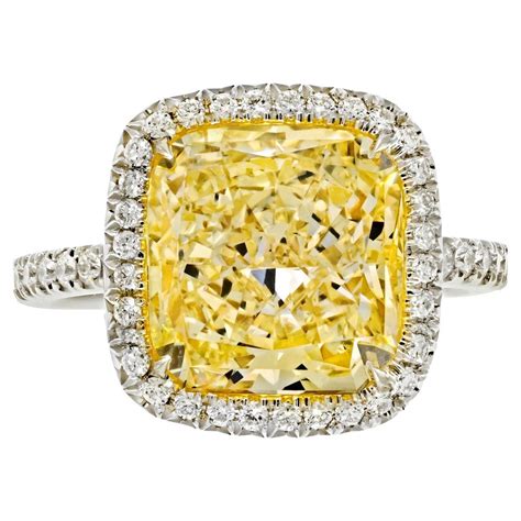 Magnificent Fancy Yellow 749 Carat Cushion Cut Diamond Engagement Ring