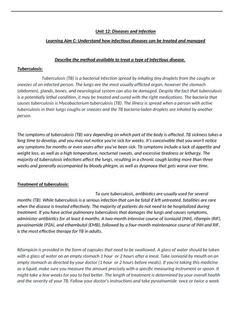 Btec Applied Science Unit 12 Assignment C Full Assignment Unit 12 Diseases And Infections