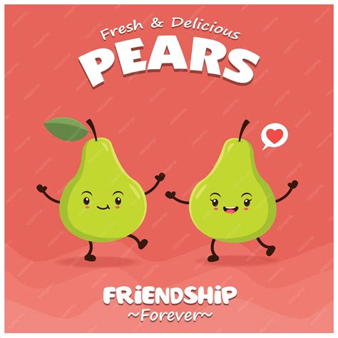Premium Vector Vintage Fruit Poster Design With Vector Pears Character