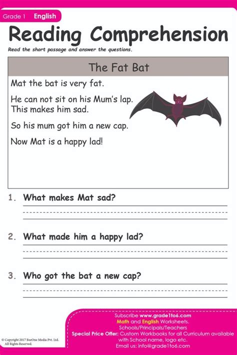 Comprehension Passages For Grade 1 Comprehension Passage Reading