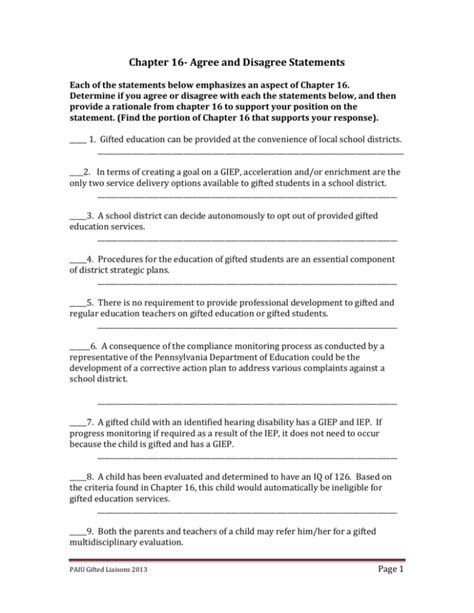 Ted Education Agreedisagree Statements Chapter 16